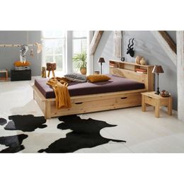 OTTO home Massivholzbett &raquo;"KERO"Stauraum im Kopfteil&laquo; zertifiziertes Massivholz (Kiefer), optional mit Schublade gelb Liegefl&auml;che L&auml;nge B: 200cm x 