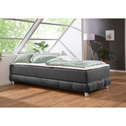 Home Affaire Boxspringbett &raquo;Vaasa&laquo; f&uuml;r Dachschr&auml;gen geeignet, inkl. Bettkasten und Topper grau Strukturstoff, Liegefl&auml;che B/L: 90cm x 200cm, H2 + H2, 