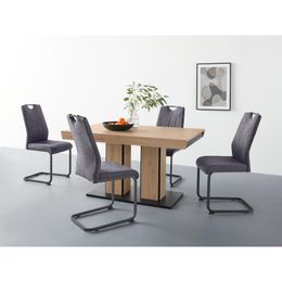 Hela Essgruppe &raquo;Tisch ausziehbar 140 -220 cm,&laquo; Set, 5 Stk. tlg. Belastbarkeit 140 KG, bequem gepolstert mit Griff braun Holzwerkstoff, Metall, 