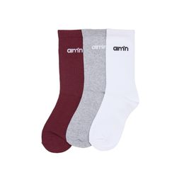 aim'n Aim'n Socken Damen Gr&ouml;&szlig;e 39/41 hellgrau / bordeaux / wei&szlig;