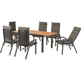 Merxx Garten-Essgruppe &raquo;&raquo;Siros&laquo;&laquo; Set, 13 Stk. tlg. R&uuml;ckenlehne verstellbar durch Gasdruckfeder grau Bezug: 100% Polyester ausziehbar