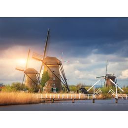 papermoon Fototapete &raquo;Windmills Kinderdijk Sunset&laquo; glatt bunt Vlies B/L: 1,5m x 1,11m, Bahnen: 7 Stk.