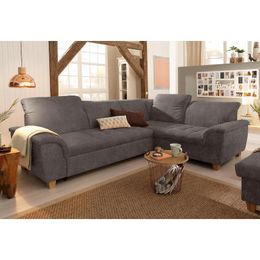 Home Affaire Ecksofa &raquo;Lyla fester Sitzkomfort, bequeme Armlehnen, Breite 275cm, L-Form&laquo; wahlweise mit R&uuml;ckenfunktion und Bettfunktion grau Luxus-