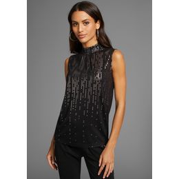 Laura Scott Damen Shirttop, schwarz, Gr. 46, bedruckt, metallic, unifarben, Jersey, Obermaterial: 95% Viskose, 5% Elasthan, Tops, aus elastischer