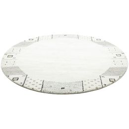 Theko Wollteppich &raquo;Denver 1999, handgekn&uuml;pft&laquo; rund 16 mm H&ouml;he reine Wolle, Gabbeh Design, mit Bord&uuml;re, Wohnzimmer beige Schurwolle &Oslash; 150cm 1 Stk., 