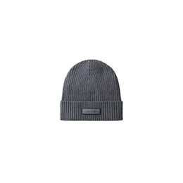 Calvin Klein Herren Strickm&uuml;tze &raquo;PATCH CHUNKY RIB COTTON BEANIE&laquo; mit Markenlogo grau Einheitsgr&ouml;&szlig;e