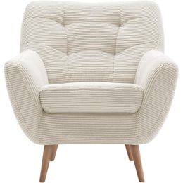 exxpo - sofa fashion Sessel &raquo;Scandi, Loungesessel mit tollem Sitzkomfort, hochwertige Polsterung&laquo; bequem, hohe Holzf&uuml;&szlig;e beige Cord, Sessel, B/H/T: 