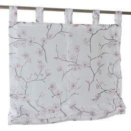 Kutti Raffrollo &raquo;Aiko&laquo; mit Schlaufen freih&auml;ngend wei&szlig;, halbtransparent, bedruckt, Motiv, pflegeleicht rosa Obermaterial: 100% Polyester 145cm, einseitig 