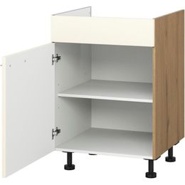 KOCHSTATION Kochfeldumbauschrank &raquo;KS-Trea KBL60&laquo; mit einem Einlegeboden, Breite 60 cm, H&ouml;he 75 cm wei&szlig; eiche astig, B/H/T: 60cm x 75cm x 56cm, T&uuml;ren: 
