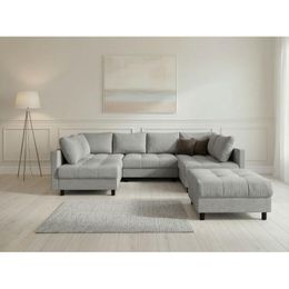 OTTO home Wohnlandschaft &raquo;Antonia U-Form, B: 298 cm, inkl. Hocker, Federkernpolsterung&laquo; extra gro&szlig;e Liegefl&auml;che, 282x178cm, inkl. 3 Zierkissen grau 
