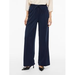 Vila Damen Schlupfhose "VICLUA HW WIDE PANTS-NOOS", blau, Gr. XL, unifarben, Milano Rib, Obermaterial: 95% Polyester, 5% Elasthan, Hosen, Materialmix