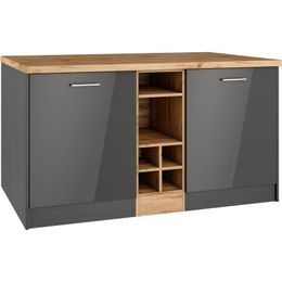 KOCHSTATION K&uuml;cheninsel &raquo;KS-Milan&laquo; Stellma&szlig; 153/100 cm, viel Stauraum, Lebensmittelpunkt: K&uuml;che grau B/H/T: 153cm x 86cm x 100cm,mit T&uuml;ren