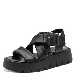 Marco Tozzi Damen Keilsandalette, Gr. 39, schwarz, Lederimitat, unifarben, Schuhe, Plateau, Sommerschuh, Riemchensandale mit Feel Me-Ausstattung