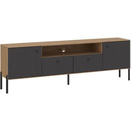 OTTO home Lowboard &raquo;Nursia&laquo; Lowboard, Breite 180 cm, mit geriffelten Fronten, auf Metallf&uuml;&szlig;en schwarz Holzwerkstoff, MDF, Melamin, PVC B/H/T: 180cm x 