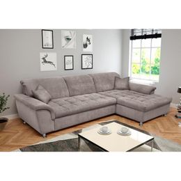 DOMO collection Ecksofa &raquo;FRANZI 278x170x81 cm, Steppung im Sitzbereich, L-Form&laquo; wahlweise mit Bettfunktion, Bettkasten und Kopfteilverstellung grau 