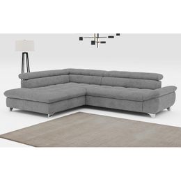 COTTA Ecksofa &raquo;Gemini L-Form, B: 312 cm&laquo; mit Kopfteilverstellung, optional Schlaffunktion grau B/H/T: 312cm x 234cm, Struktur fein, Ottomane links, 