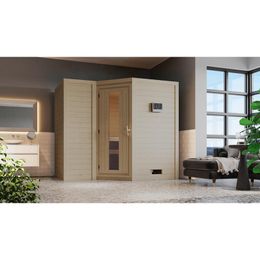 Karibu Sauna &raquo;Sanna 2&laquo; Set, Ofen 9 kW Bio externe Strg easy beige Bio-Kombiofen, externe Steuerung, 9 kW