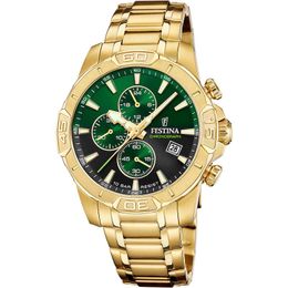Festina Herren Chronograph &raquo;Timeless Chronograph&laquo; Quarzuhr, Armbanduhr, Herrenuhr, Edelstahlarmband, analog, Tag gold Einheitsgr&ouml;&szlig;e