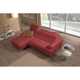 Egoitaliano Ecksofa &raquo;Soul, Design und Sitzkomfort auf hohem Niveau, tolle Details, L-Form&laquo; mit Recamiere, inkl. Kopfteilverstellung rot Luxus-Micofaser Lederoptik