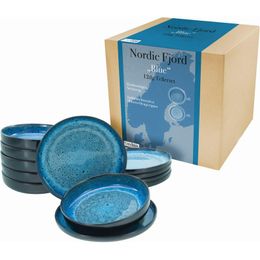 Creatable Teller-Set &raquo;Nordic Fjord&laquo; Tafelservice, 6 Speiseteller &Oslash; 26 cm, 6 Suppenteller &Oslash; 22,5 cm blau Steinzeug 12 Stk.