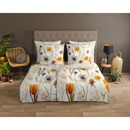 Good Morning Wendebettw&auml;sche &raquo;Lara&laquo; 2 Stk. 100% Baumwolle, Renforc&eacute;, Rei&szlig;verschluss, Wendeoptik, Blumen, Sand beige Renforc&eacute;, Obermaterial: 100% 