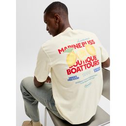 Jack & Jones JACK & JONES Herren T-Shirt "JORRIVIERA VINTAGE POSTER BACK TEE SS CN", beige, Gr. M, bedruckt, Jersey, Obermaterial: 100% Baumwolle, Shirts, mit