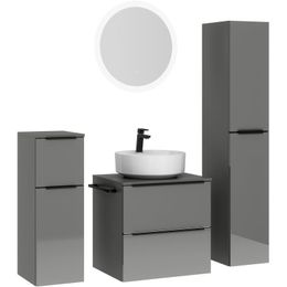 Nobilia Badm&ouml;bel-Set &raquo;Alvene&laquo; vormontiert, mit Soft-Close, 4 Stk. tlg. grau B/H/T: 140cmcm x 172,2cmcm x 48,5cmcm, Griffe schwarz