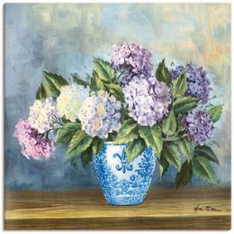 Artland Leinwandbild &raquo;Hortensien&laquo; Blumenbilder 1 Stk. tlg. auf Holzrahmen gespannt blau B/H/T: 70cm x 70cm, Leinwandbild Blumenbilder quadratisch, 1 Stk.