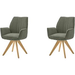 Musterring Esszimmerstuhl &raquo;Tiama&laquo; (Set) 2 Stk.Stativgestell Eiche massiv, 180&deg; drehbar, Stoff Cord oder Boucl&eacute; gr&uuml;n Massivholz B/H/T: 63cm x 91cm x 65cm, 2 Stk.,