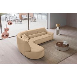Egoitaliano Ecksofa &raquo;Puffy, extravagant & edel, Retro Designsofa, hoher Sitzkomfort, L-Form&laquo; mit Ottomane, wahlweise mit und ohne elektrischer Relaxfunktion beige