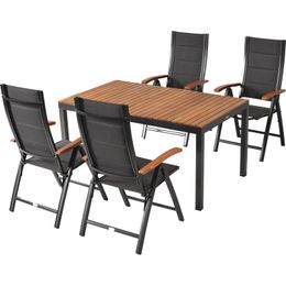 Merxx Garten-Essgruppe &raquo;Paxos&laquo; Set, 5 tlg. inkl. 4 Klappsessel, 1 Tisch braun Aluminium, FSC -zertifiziertes teilmassives Holz, Polyester B/H/T: 58cm 