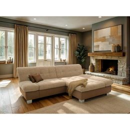 DOMO collection Ecksofa &raquo;100031 234x157 cm, kompakt, komfortabel & bequem, L-Form&laquo; whlw. mit Bettfunktion und Armteilverstellung beige 90% Polyester, 