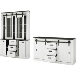 Home Affaire Wohnwand &raquo;Sherwood, Anbauwand im Industrial-Style, Komplettset, Wohnzimmer-Set&laquo; 2 Stk. tlg. wei&szlig; B/H/T: 315cmcm x 201cmcm x 43cmcm