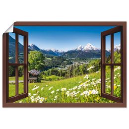 Artland Wandbild &raquo;Fensterblick Bayerischen Alpen&laquo; Berge 1 Stk. tlg. als Leinwandbild, Poster, Wandaufkleber in verschied. Gr&ouml;&szlig;en braun B/H/T: 130cm x 90cm, 