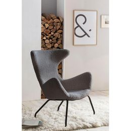 Salesfever Relaxsessel &raquo;Komfortabler Sessel zum Entspannen&laquo; Umh&uuml;llt von kuscheligem Teddyfell grau 100% Polyester, Metall Stoff, B/H/T: 77cm x 95cm x 
