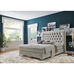 ATLANTIC HOME COLLECTION Boxspringbett &raquo;Ronja&laquo; mit Topper und extra hohem Kopfteil beige Bezug Bett: Samtvelours (100% Polyester);Bonnell-