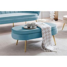 Salesfever Polsterhocker &raquo;Clam - Stilvoller Hocker&laquo; Elegantes Design in ovaler Form, 99cm Breite blau Samtvelours (100% Polyester) B/H/T: 99cm x 40cm 