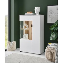 Home Affaire Vitrine &raquo;Hudson, Stauraumvitrine&laquo; in moderner Trendfarbe, Griffe aus Metall (Schwarz), H&ouml;he 125 cm wei&szlig; Holzwerkstoff Wei&szlig;, B/H/T: 75cm x