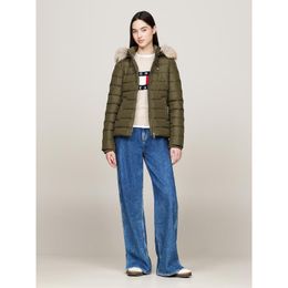 Tommy Jeans Damen Steppjacke &raquo;TJW BASIC HOODED DOWN JACKET EXT&laquo; mit Kapuze mit Logostickerei gr&uuml;n XS (34)