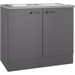 Optifit Sp&uuml;lenschrank &raquo;OPTImulti&laquo; Breite 100 cm, Tiefe 60 cm, inkl. Arbeitsplatte und Einbausp&uuml;le grau Holzwerkstoff anthrazit, B/H/T: 100cm x 88cm x 