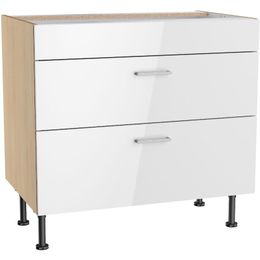 KOCHSTATION Kochfeldumbauschrank &raquo;KS-Lucy&laquo; Breite 90 cm, mit 2 Ausz&uuml;gen, Soft-Close, h&ouml;henverstellbare F&uuml;&szlig;e wei&szlig; Eiche hell, B/H/T: 90cm x 87cm x 