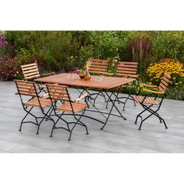 Merxx Garten-Essgruppe &raquo;Schlo&szlig;garten&laquo; 7 Stk. tlg. 6 Klappst&uuml;hle mit Klapptisch braun FSC -zertifiziertes Massivholz, Stahl B/H/T: 57cm x 85cm x 60cm, 