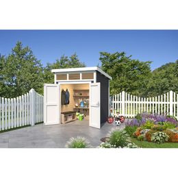 Lasita Maja Gartenhaus &raquo;Kibo 1&laquo; Blockbohlenhaus 28mm grau Massivholz ohne Fu&szlig;boden, ohne Dacheindeckung