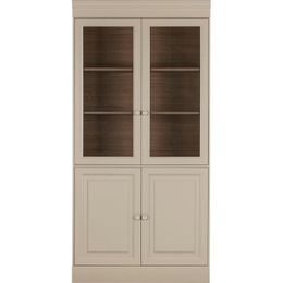 Woood Vitrine &raquo;Chow Kiefernholz mit Glast&uuml;ren und Sierleisten H 215 x B 105 x T 40 cm&laquo; Elegante Details, Einfach zu montierbar, Pfleigleicht grau 