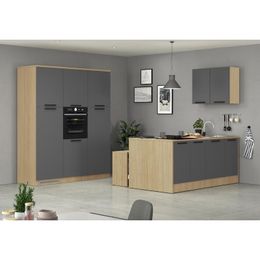 KOCHSTATION K&uuml;chenzeile &raquo;Luna, K&uuml;chenblock, K&uuml;cheninsel, H&auml;ngeschrank, Made in Italy&laquo; 3er-Set, Metallgriffe, Soft-Close-Funktion, inklusive Sp&uuml;le grau