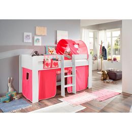 Relita Hochbett &raquo;Andi&laquo; mit Rolllattenrost, Textil-Set und Leiter, pflegel. Dekor Oberfl&auml;che pink Stoff: 100% Baumwolle (bei 30&deg; C waschbar) Liegefl&auml;che B/L: 