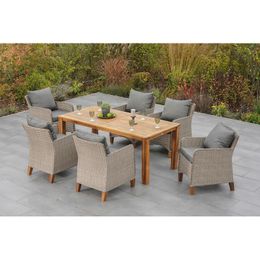 Merxx Garten-Essgruppe &raquo;Avellino&laquo; 7 Stk. tlg. inkl. Auflagen beige Aluminium, Kunststoff, Massivholz Einheitsgr&ouml;&szlig;e