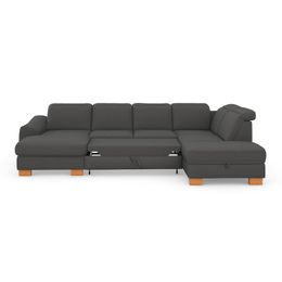Sit & More sit&more Wohnlandschaft &raquo;Dundee U-Form&laquo; mit Federkern und Massivholzf&uuml;&szlig;en, wahlweise mit Kopfteilverstellung grau B/H/T: 338cm x 86cm x 219cm, Luxus-