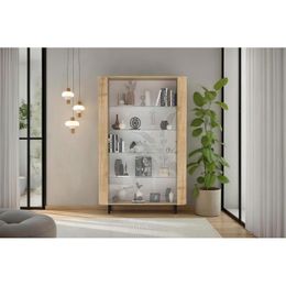 Home Affaire Vitrine &raquo;Murano, Standvitrine H 200 cm, B 131 cm, 2 T&uuml;ren, Vitrinenschrank&laquo; Formgebogenes MDF, Stirnseiten mit Rundung, Metallf&uuml;&szlig;e, 