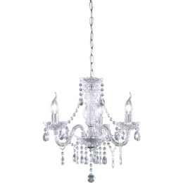 REALITY LEUCHTEN Kronleuchter E14 H&auml;ngelampe 3-flammig, klarer Kristallbehang aus Acryl, &Oslash; 46cm silber 3, &Oslash; 39cm H: 44,5cm
